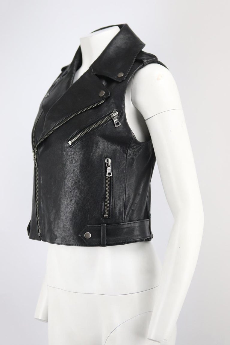 Alice And Olivia Leather Biker Gilet Small For Sale at 1stDibs