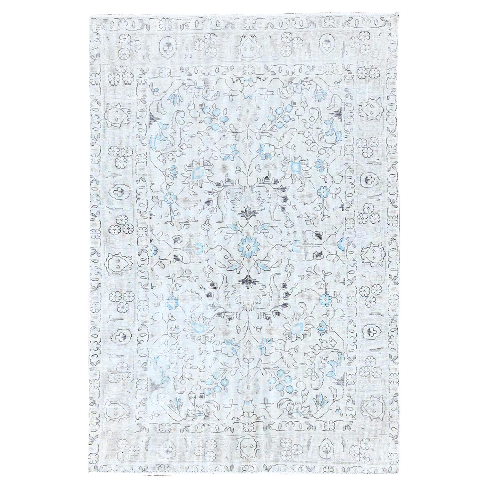 Alice Blue Old Persian Tabriz Worn Down Rustic Look Soft Wool Hand ...
