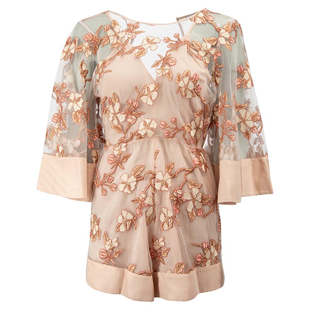 Alice McCall Women's Pink Floral Embroidered Fluted Sleeve Playsuit For ...