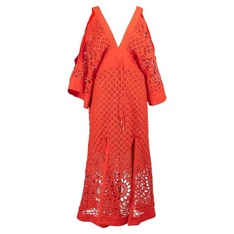 Alice McCall Women's Red Lace Open-Shoulder Midi Dress For Sale at 1stDibs