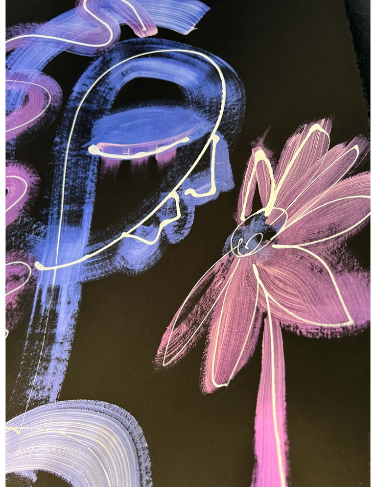 Alice Mizrachi - Stop to Smell the Flowers, acrylic painting on black ...