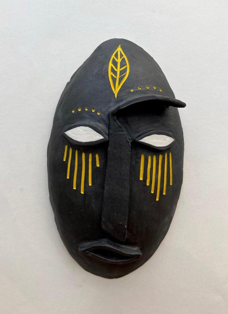 Alice Mizrachi - Mask 11, abstract black and yellow clay mask by Alice ...