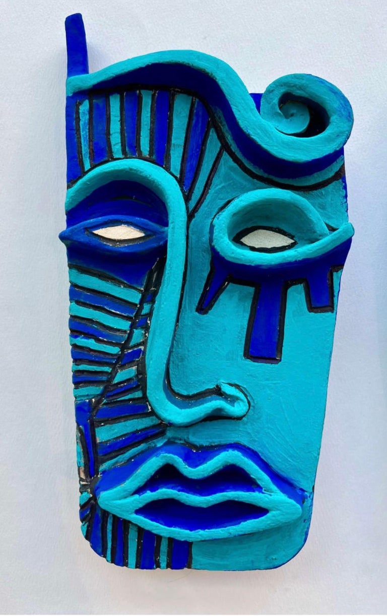 Alice Mizrachi - Mask 16, abstract clay mask in blue tones by Alice ...