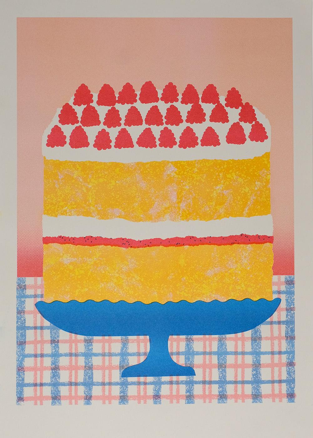 Alice Oehr - Cherry Bombe Cake Slice Risograph Print at 1stDibs