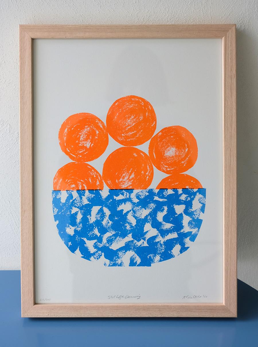 Alice Oehr - Bag of Valencia Oranges Risograph Print For Sale at 1stDibs