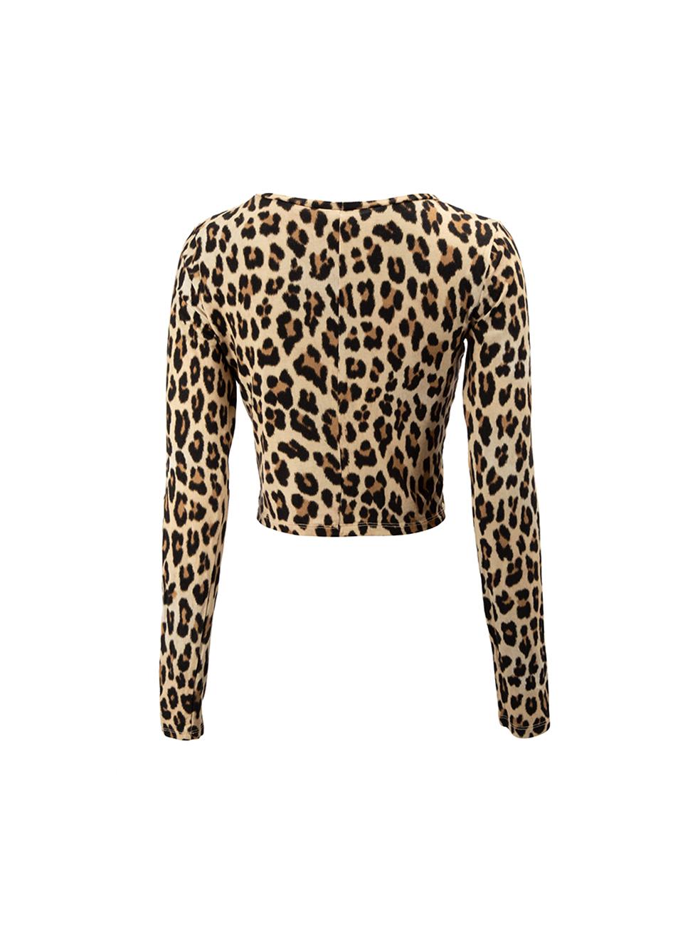 Alice and Olivia Women's Brown Leopard Print Long Sleeves Crop Top For ...