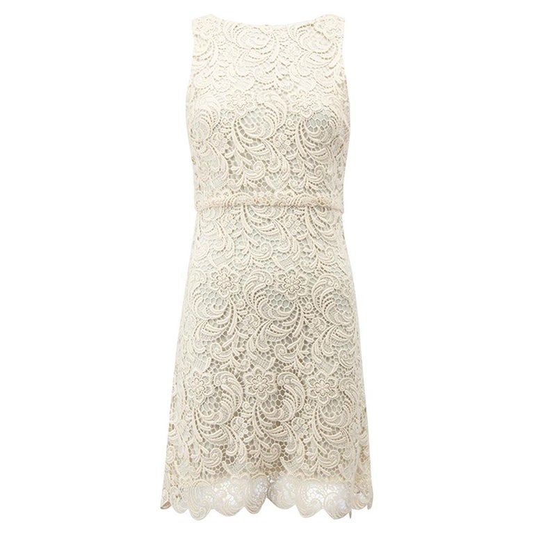 Alice and Olivia Women's Cream Sleeveless Lace Mini Dress For Sale at ...