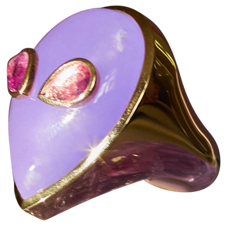 UFO Ring, 18k White and Rose Gold Cocktail Ring Set with Tourmaline ...