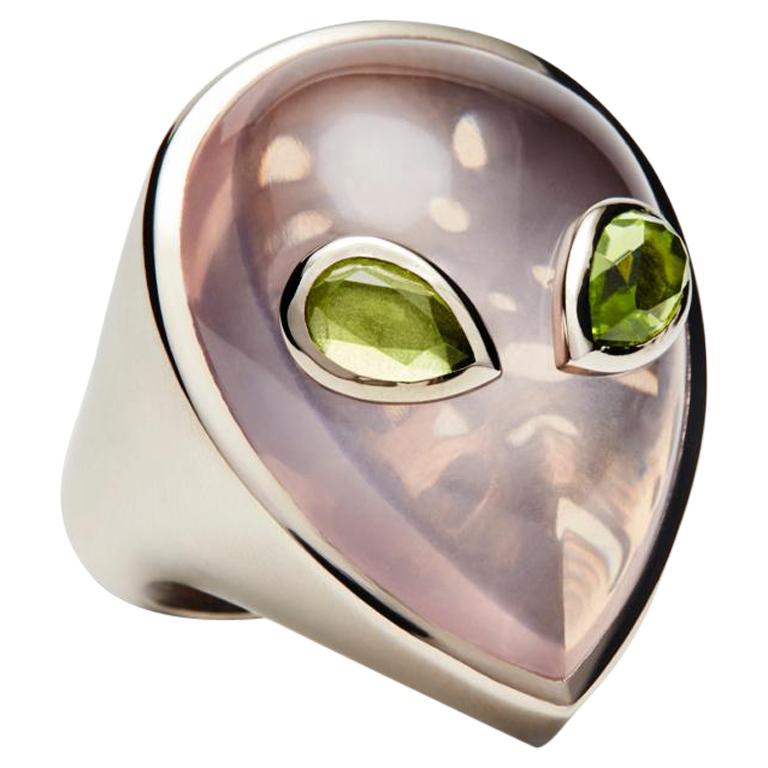 Alien Ring, 18 Karat White Gold Rose Quartz and Peridot, Limited ...