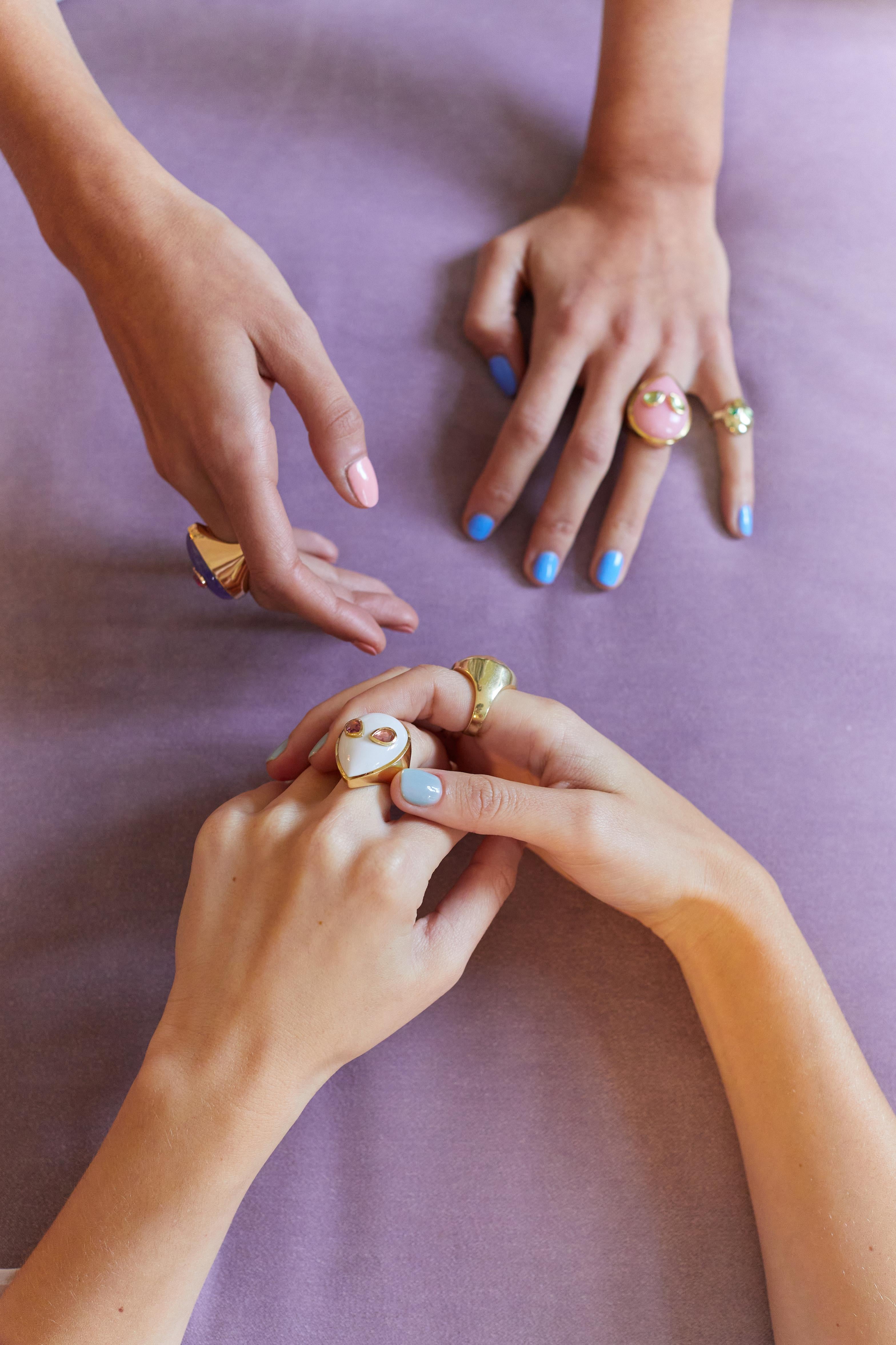 Alien Ring, 18 Karat Yellow Gold Pink Opal and Peridot, One of a Kind ...