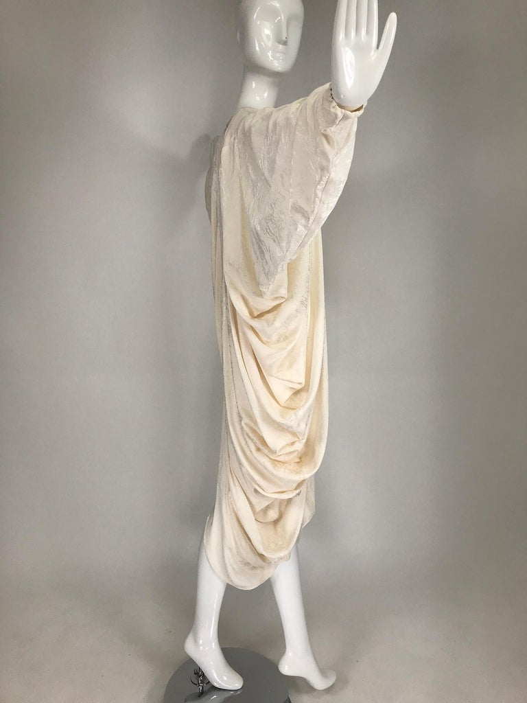 Alik Singer Cream Silk Jacquard Satin Bias Draped Bat Wing Dress 1980s ...