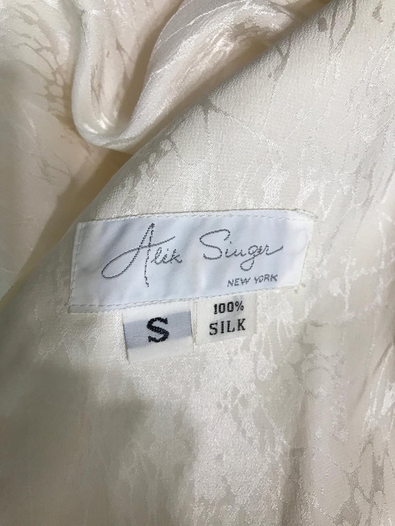 Alik Singer Cream Silk Jacquard Satin Bias Draped Bat Wing Dress 1980s ...