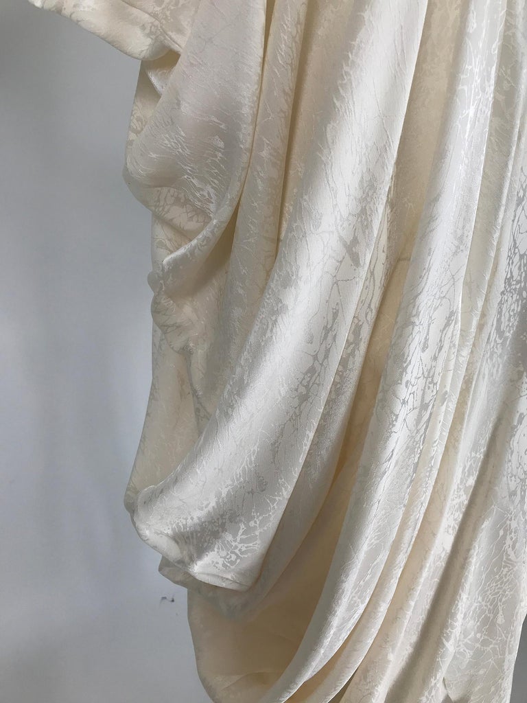 Alik Singer Cream Silk Jacquard Satin Bias Draped Bat Wing Dress 1980s ...