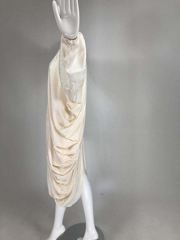 Alik Singer Cream Silk Jacquard Satin Bias Draped Bat Wing Dress 1980s ...
