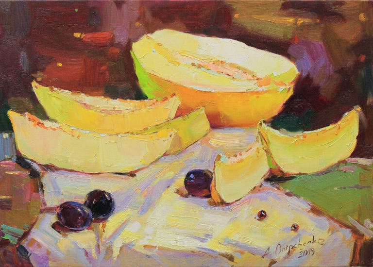 Alisa Onipchenko-Cherniakovska - "Still life with melon", Painting, Oil ...
