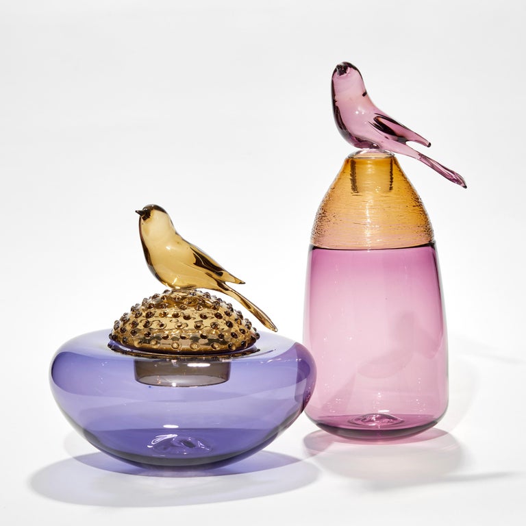 All about Birds xvi, a Purple and Gold Glass Bird Sculpture by Julie ...