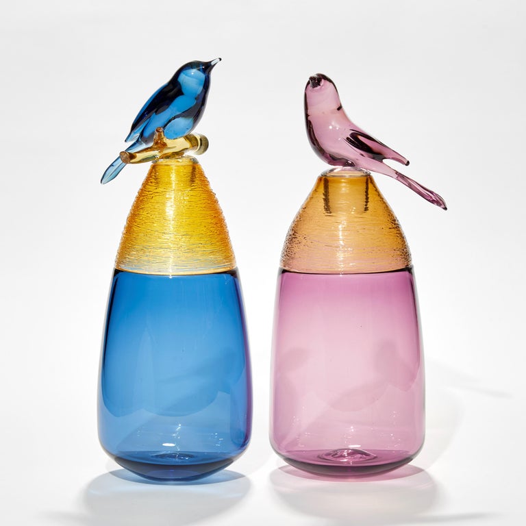 All about Birds xvi, a Purple and Gold Glass Bird Sculpture by Julie ...