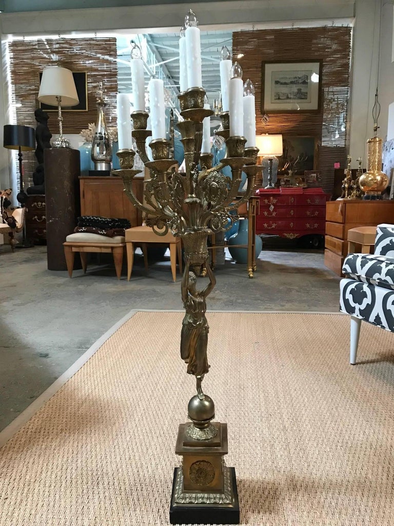 All-Bronze Grecian Woman Candelabra For Sale at 1stDibs