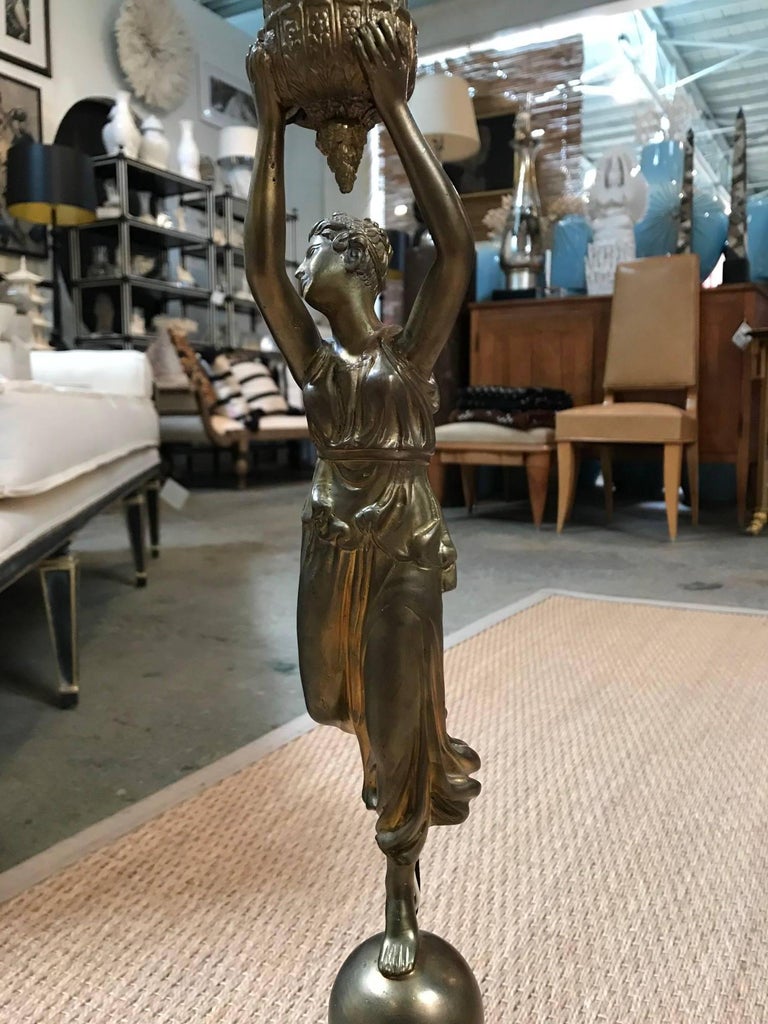 All-Bronze Grecian Woman Candelabra For Sale at 1stDibs