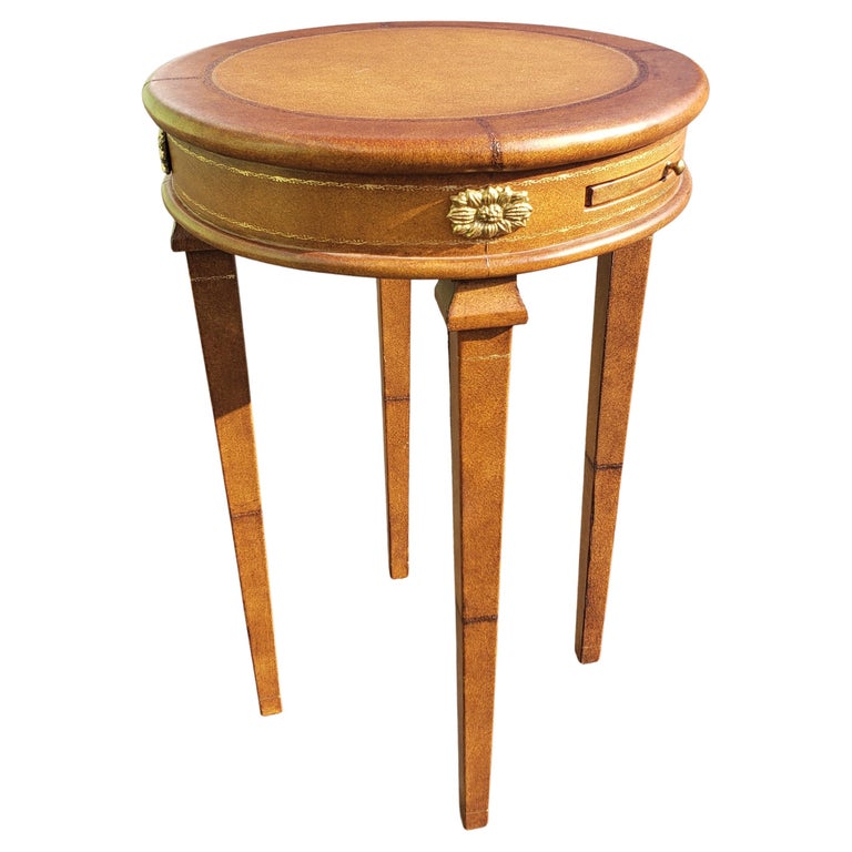 All Leather Wrapped and Brass Mounted Gueridon Side Table w Tray For ...
