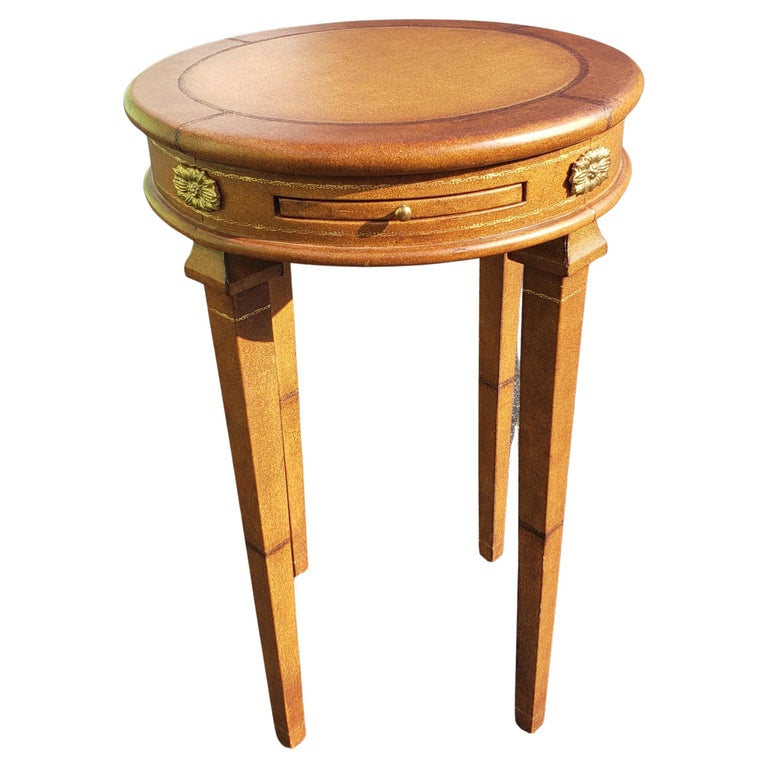 All Leather Wrapped and Brass Mounted Gueridon Side Table w Tray For ...