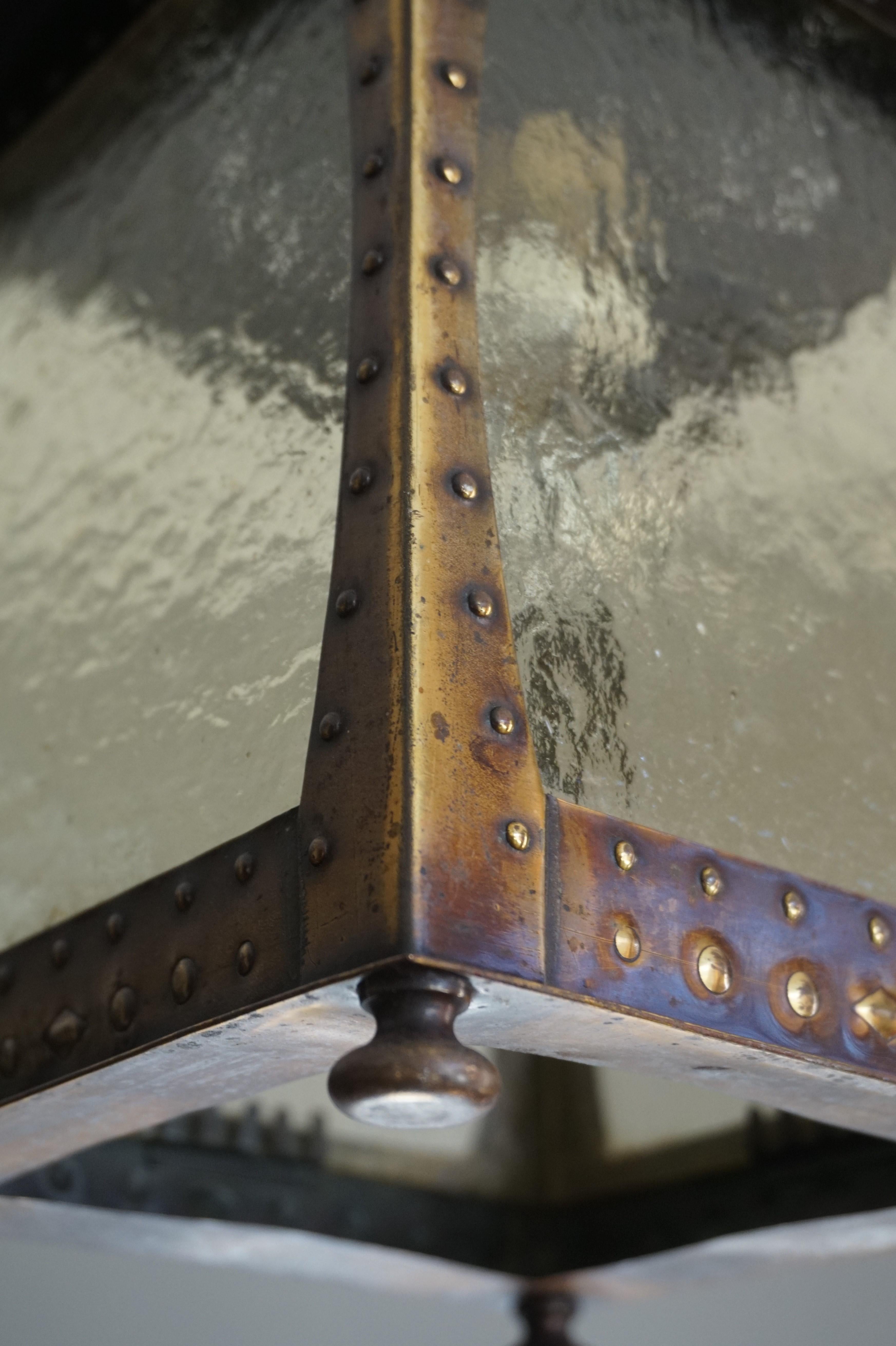 All Original Arts and Crafts Lantern Shape Pendant with Cathedral Glass ...