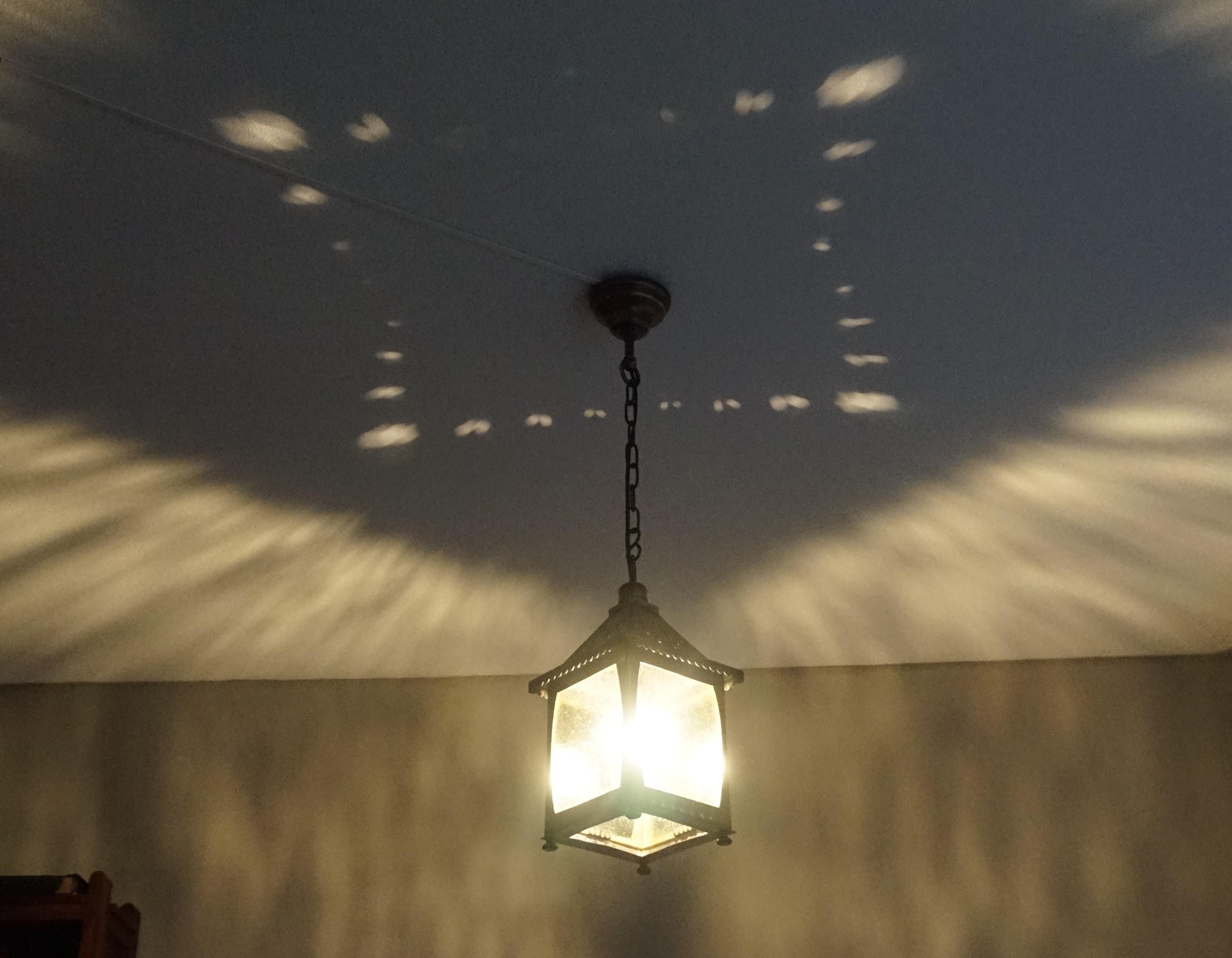 All Original Arts and Crafts Lantern Shape Pendant with Cathedral Glass ...