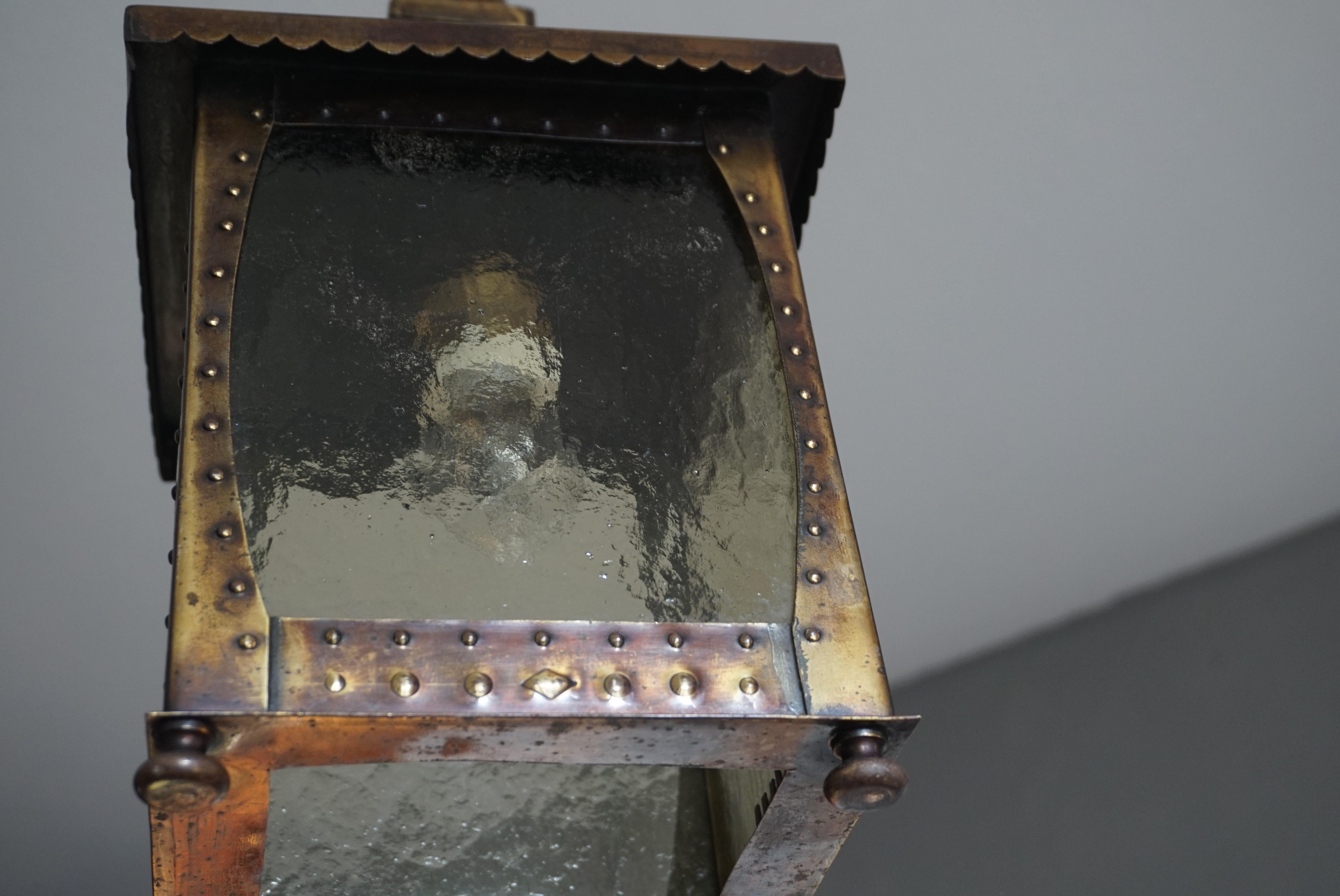 All Original Arts and Crafts Lantern Shape Pendant with Cathedral Glass ...