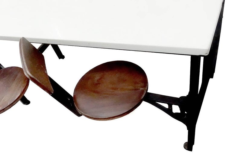 All Original Milk Glass and Iron Swivel Stool Industrial Factory Table ...