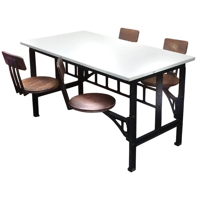 All Original Milk Glass and Iron Swivel Stool Industrial Factory Table ...