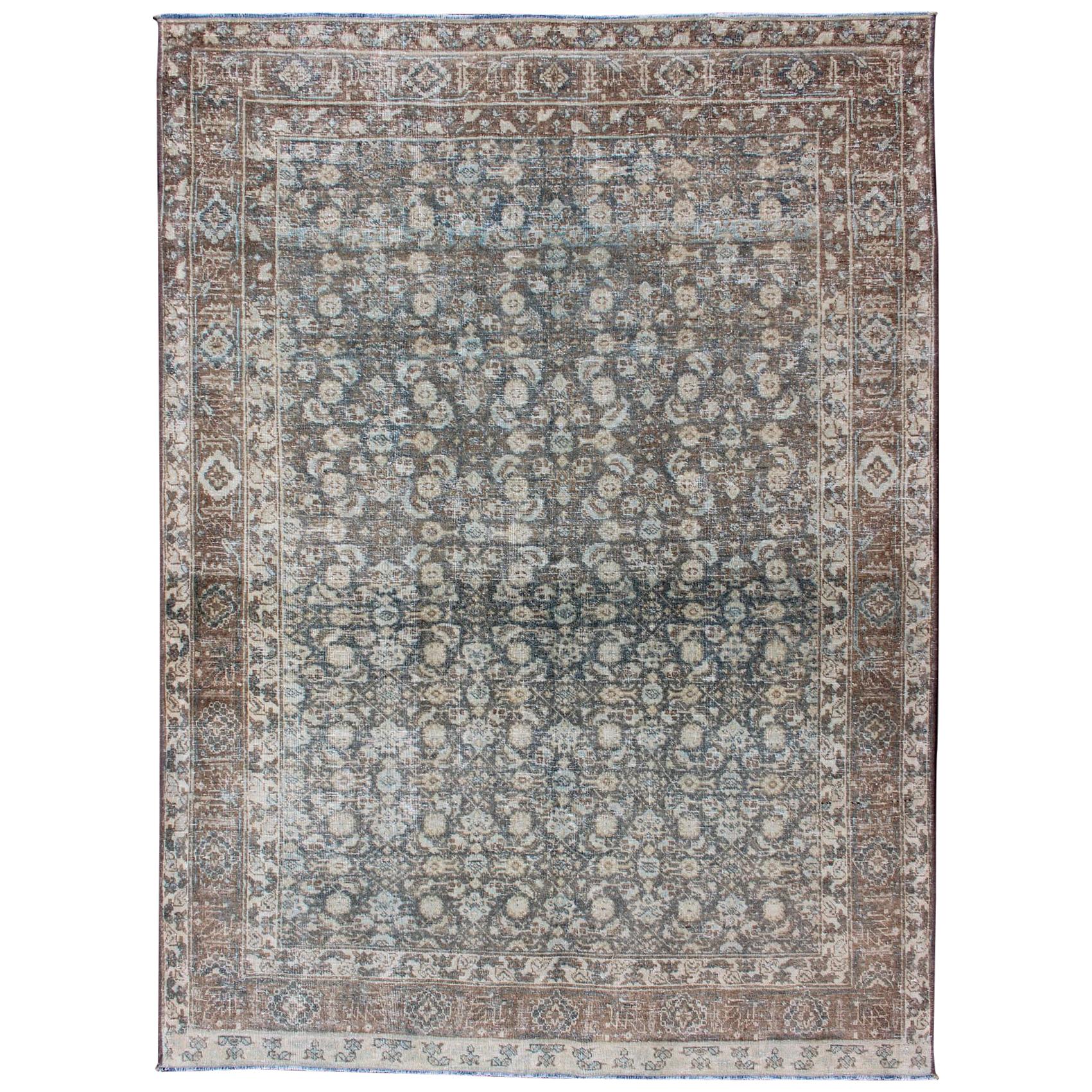 Antique Persian Tabriz Rug in Mocha, Camel, Brown, Gray and Light Blue ...