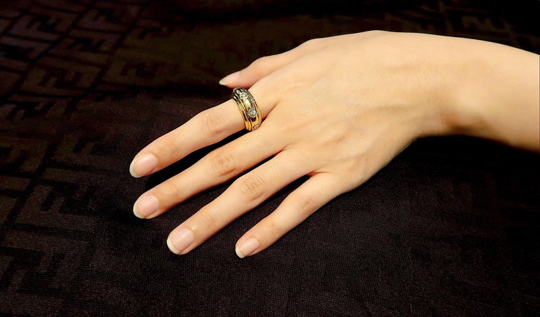 All Round Turnable 18K Yellow Gold Band Ring on Ring with Diamonds ...