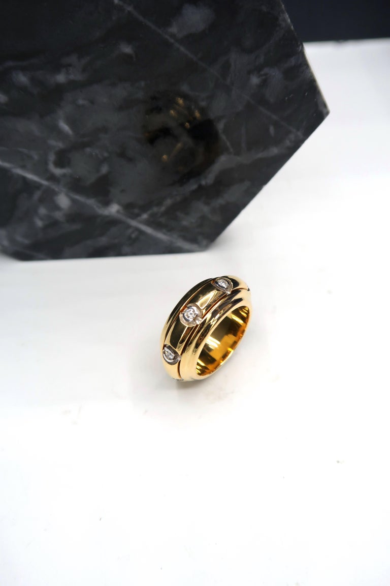 All Round Turnable 18K Yellow Gold Band Ring on Ring with Diamonds ...