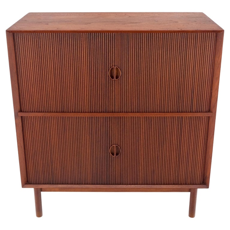 All Solid Teak Peter Hvidt and Orla Molgaard Tambour Doors Teak Cabinet ...