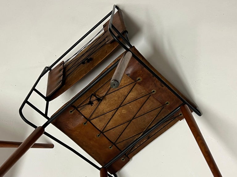 Allan Gould Iron and Leather Dowel Leg Chairs, circa 1950s For Sale at ...