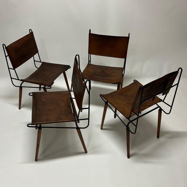 Allan Gould Iron and Leather Dowel Leg Chairs, circa 1950s For Sale at ...