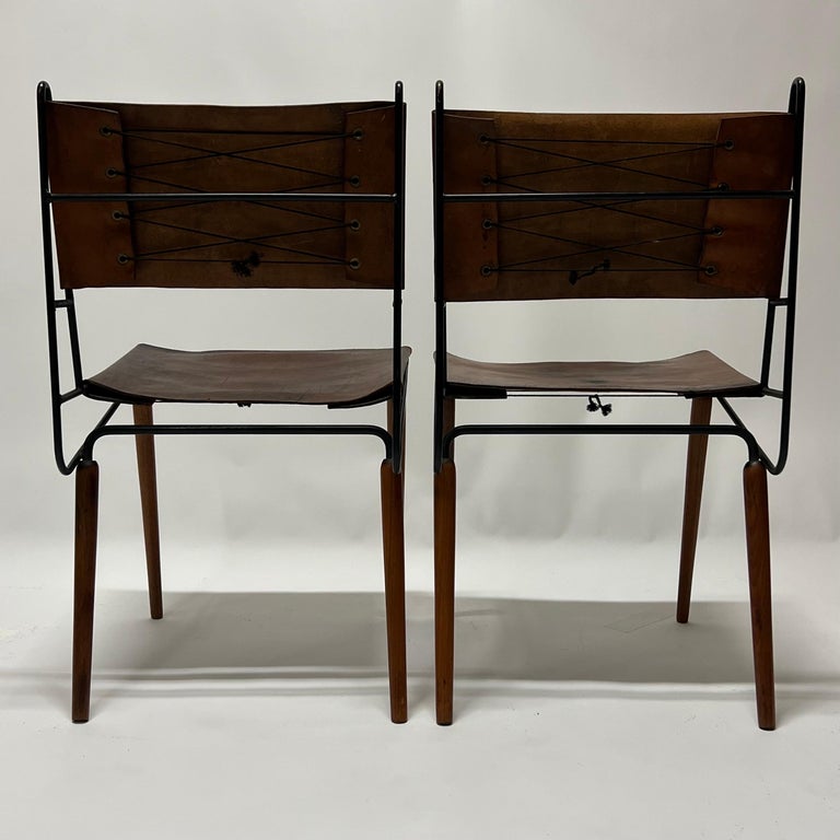 Allan Gould Iron and Leather Dowel Leg Chairs, circa 1950s For Sale at ...