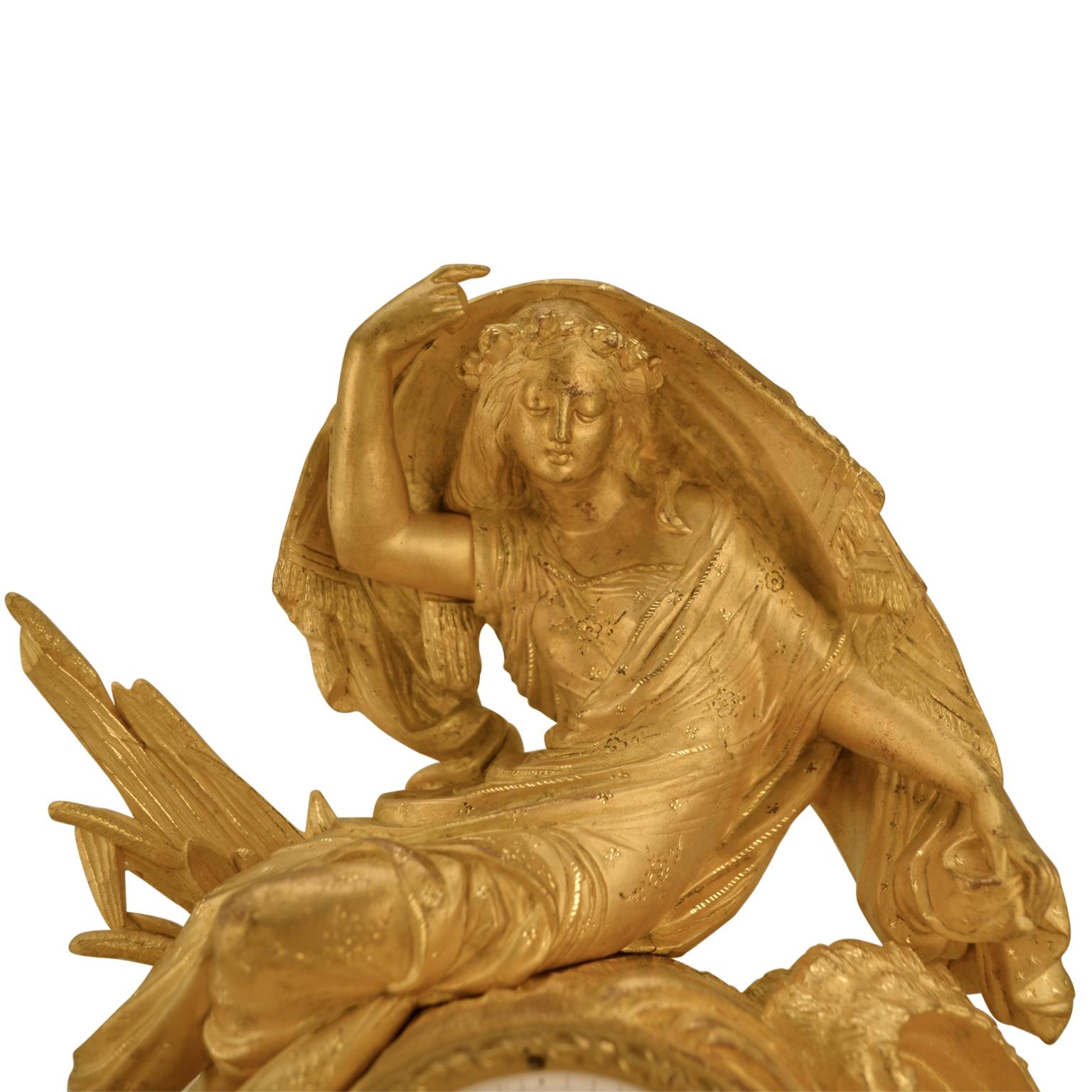 Allegorical Rococo Revival Clock Depicting a Gilt Water Sprite with ...