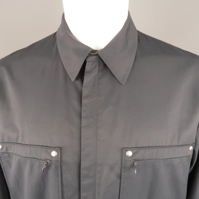 ALLEGRI 40 Navy Solid Cotton Blend Hidden Placket Zip Pocket Jacket For ...