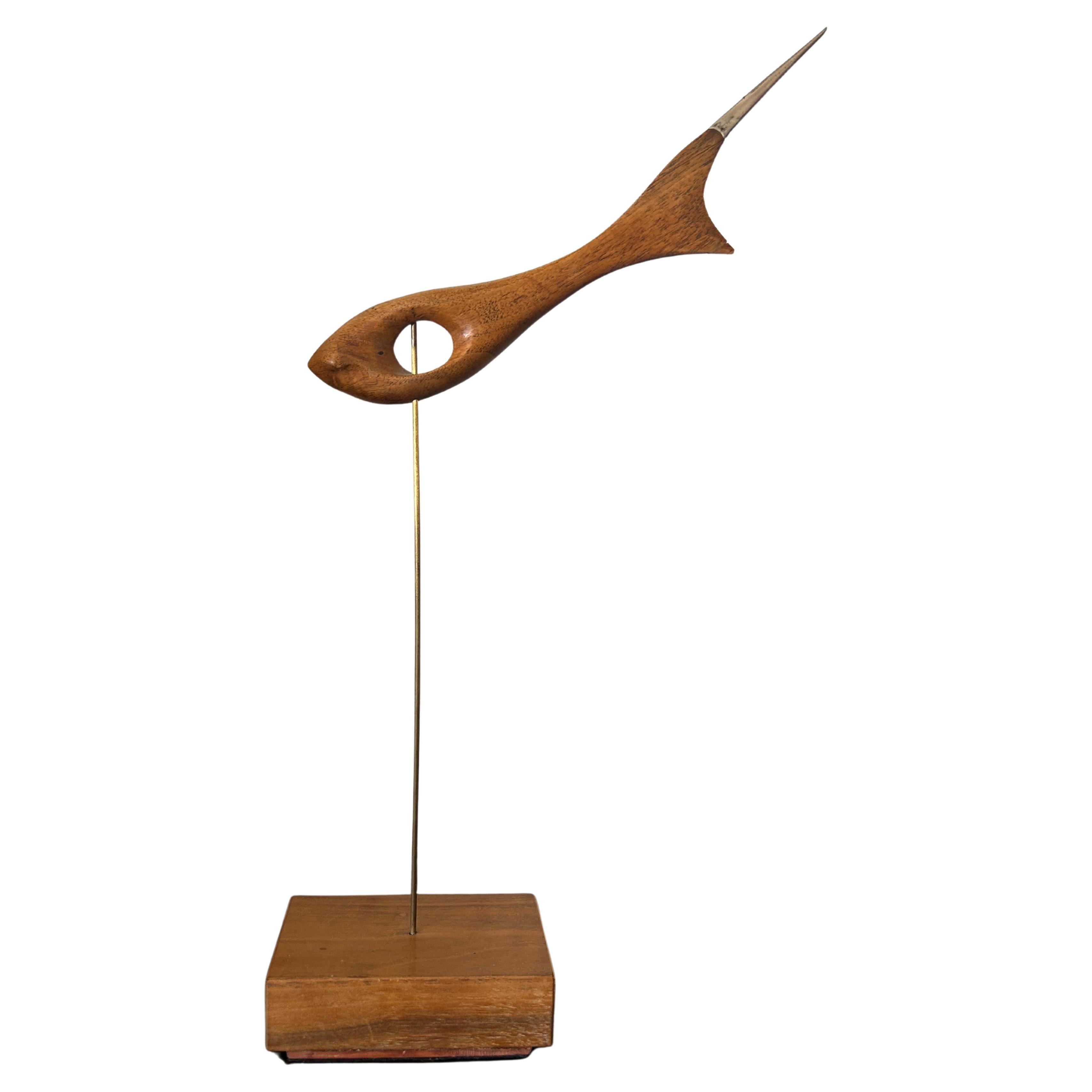 Allen Ditson Walnut and Silver 'Fish' Sculpture For Sale at 1stDibs