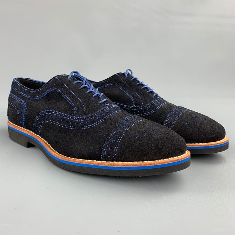 ALLEN EDMONDS Strandmok Size 11.5 Navy Perforated Suede Cap Toe Lace Up ...