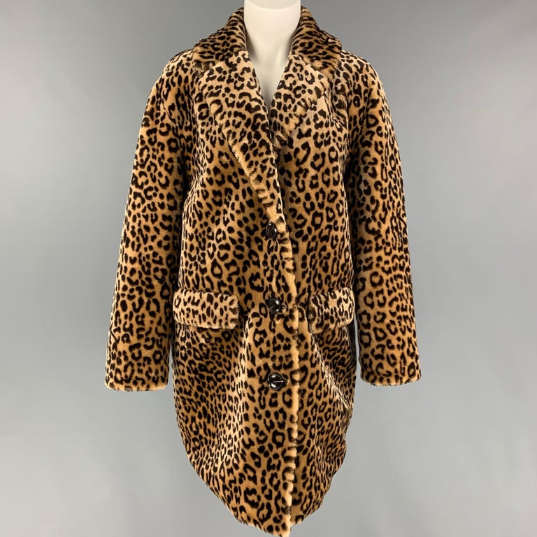 ALLEN SCHWARTZ Size XS Tan Brown Animal Print Faux Fur Notch Lapel Coat ...
