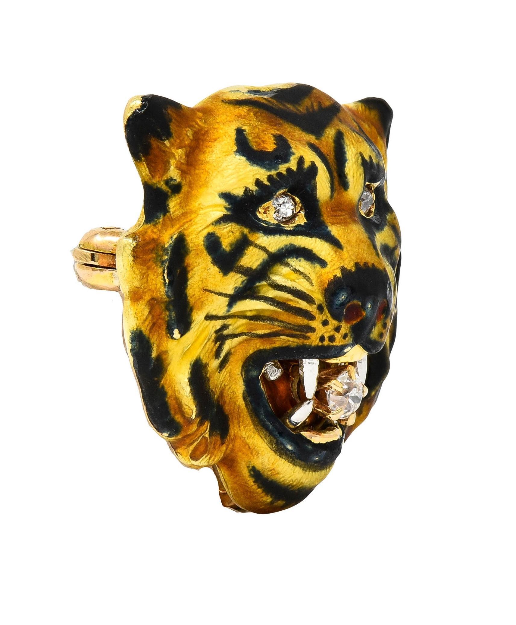 Alling and Co Art Nouveau Diamond Enamel 14 Karat Yellow Gold Antique ...