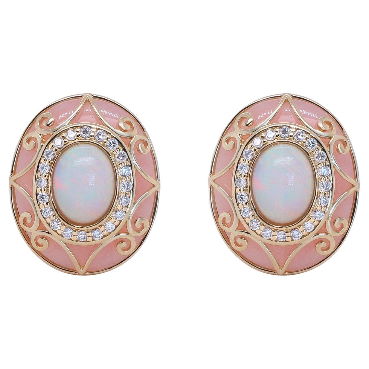 Ada 14K Yellow Gold Oval-Cut Ethiopian Opal Earrings For Sale at 1stDibs