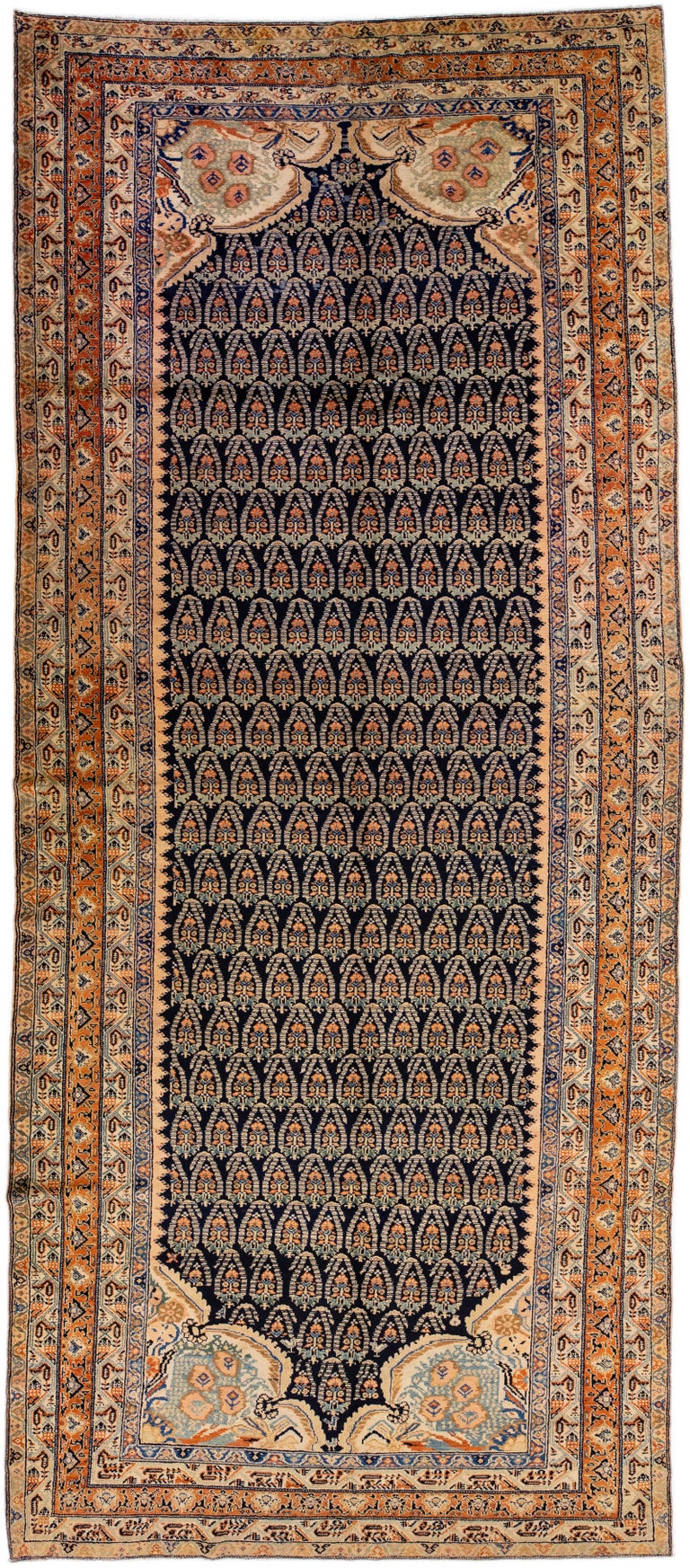 Allover Antique Persian Farahan Handmade Gallery Wool Rug In Dark Blue ...