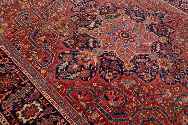 Allover Pattern Antique Persian Heriz Handmade Red Wool Rug For Sale at ...