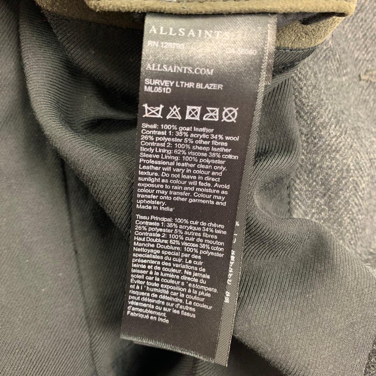 ALLSAINTS Size L Olive Grey Distressed Leather Layered Jacket For Sale ...