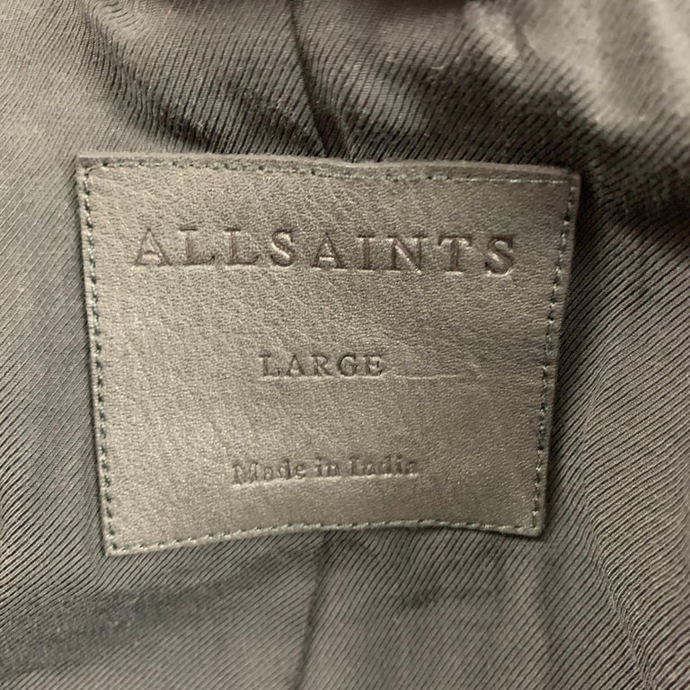 ALLSAINTS Size L Olive Grey Distressed Leather Layered Jacket For Sale ...