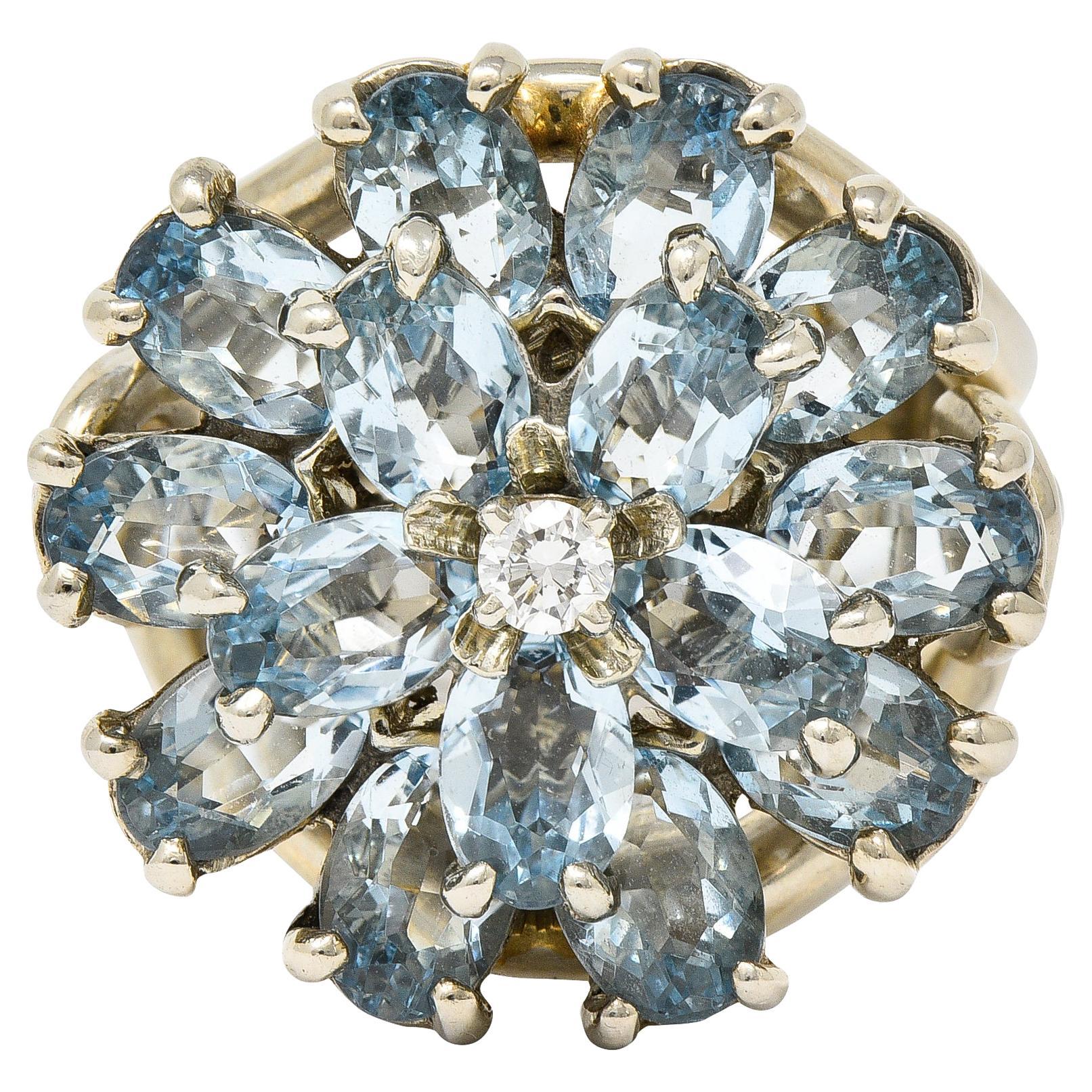 Yellow Gold Cultured Pearl Floral Cluster Cocktail Ring, 18 Karat at ...