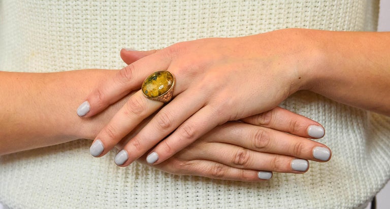 Allsopp Bros. Art Nouveau Jasper Cabochon 14 Karat Gold Ring at 1stDibs